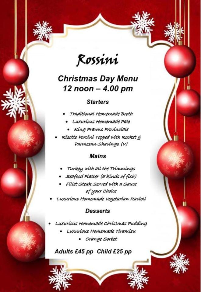 Menu at Rossini restaurant Amble, Warkworth