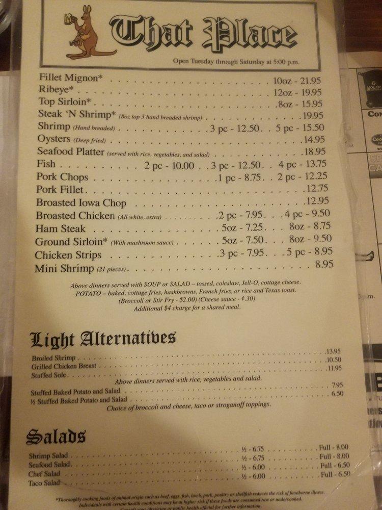 Menu at That Place Restaurant, Conrad