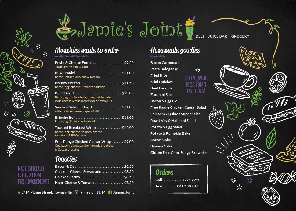 Menu at (Closed) cafe, South Townsville