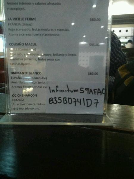 Menu at La Taba pub & bar, Mexico City, Terminal 2