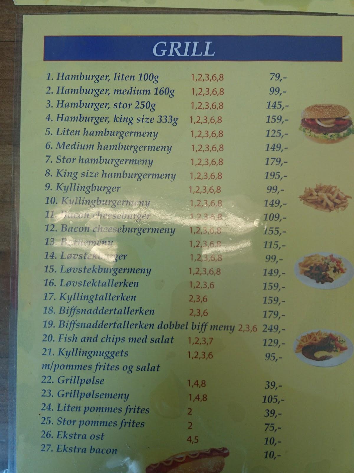 Menu at Odda-Grillen fast food, Odda