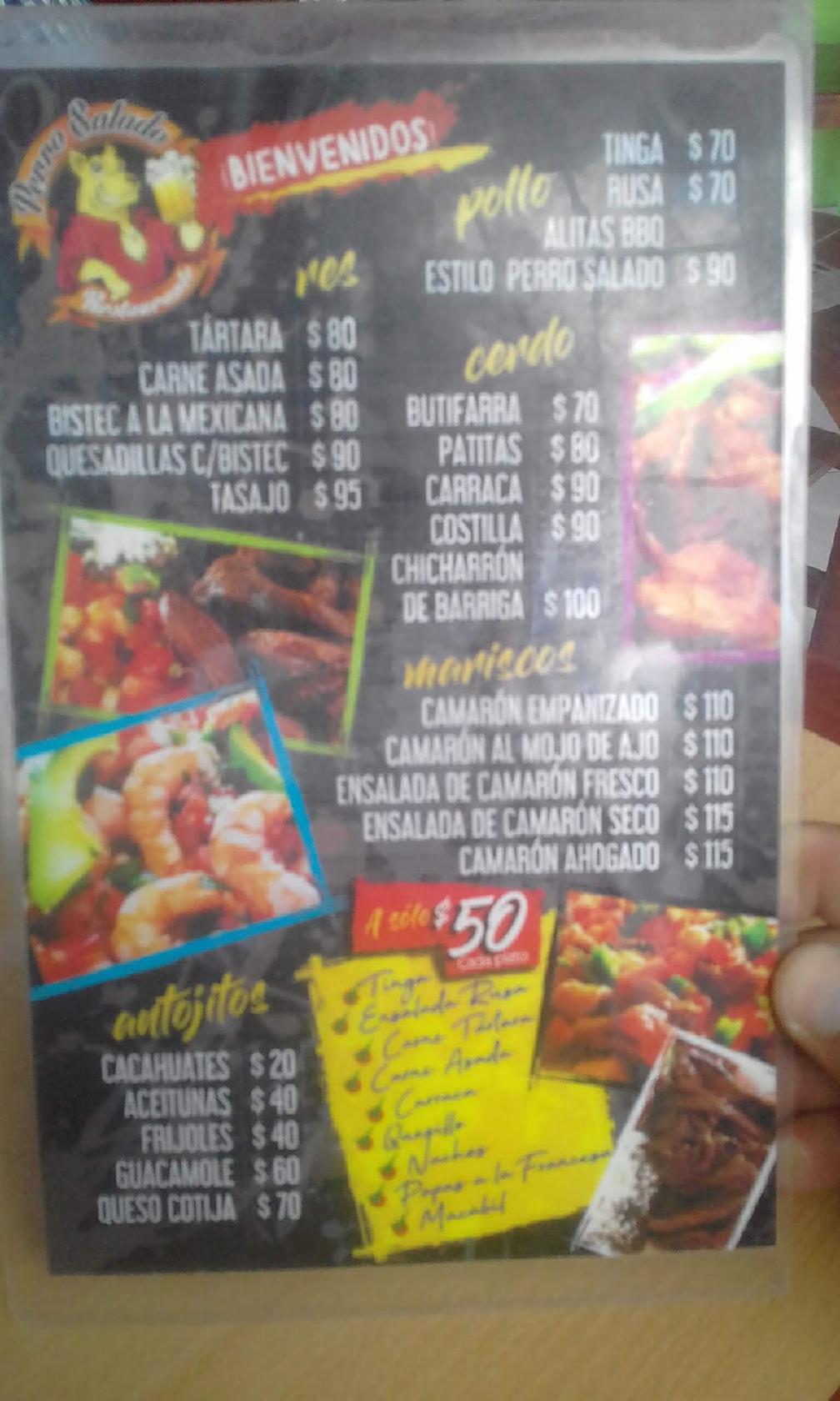 Carta de Restaurante Perro Salado, Tuxtla Gutiérrez