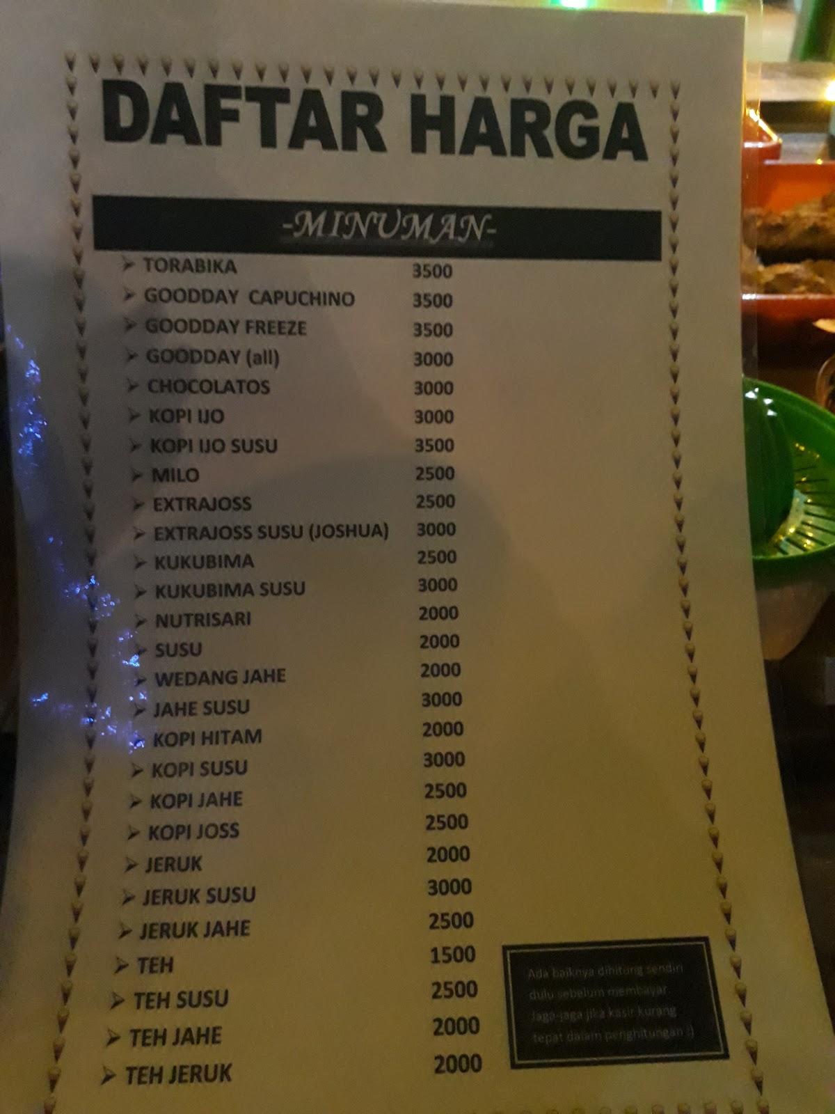 Menu at Angkringan SAAE cafe, Kediri