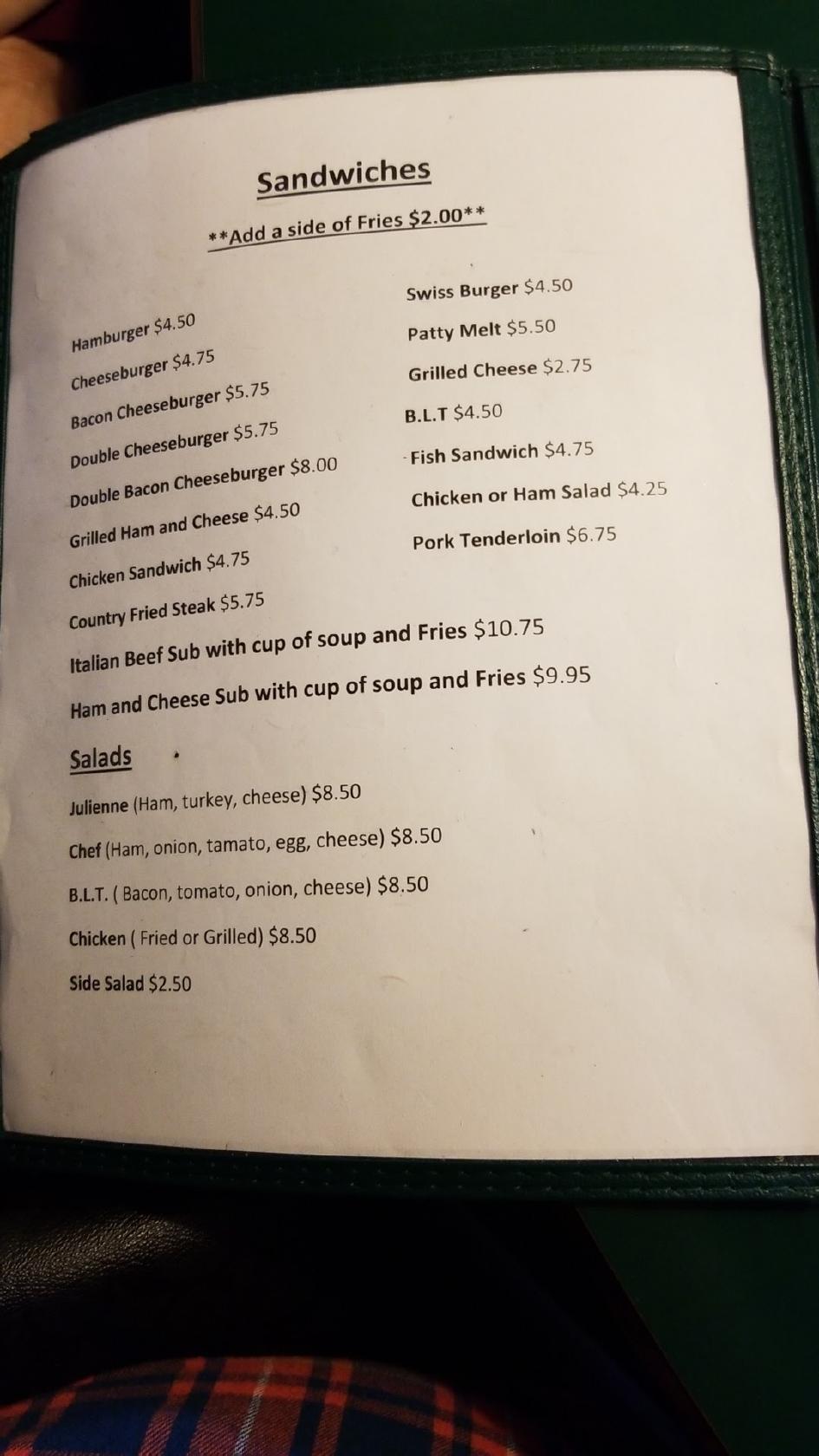 Menu at Coal Miner's Cafe, Mark