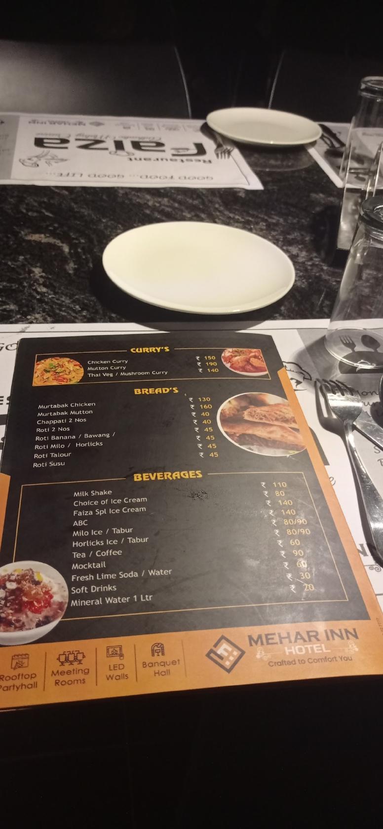 Menu at Faiza, Karaikudi