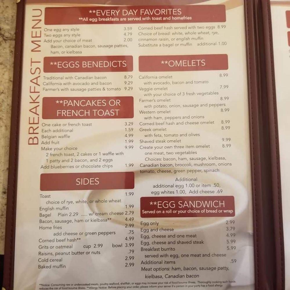 Menu at Jake's Diner on State Street restaurant, New London