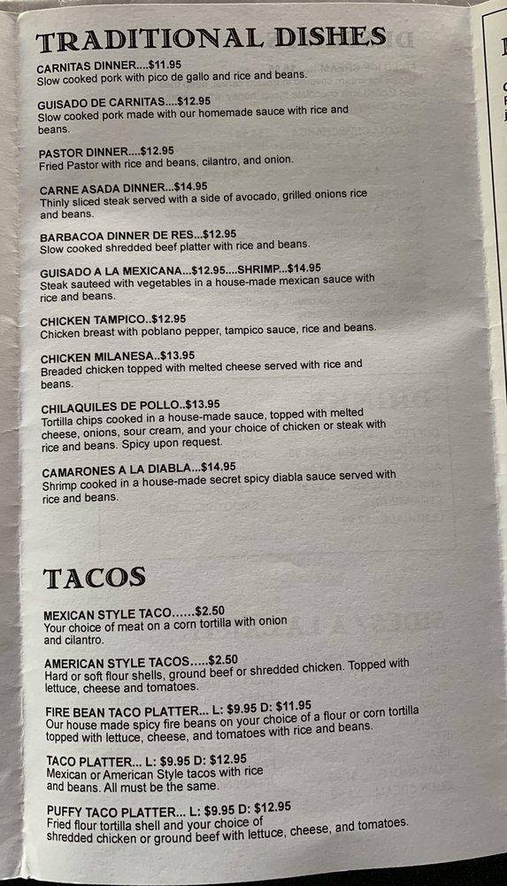 Menu at La Fonda Mexican Restaurant, Imlay City