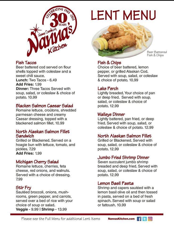 Menu at Nanna's Kitchen restaurant, Wyandotte