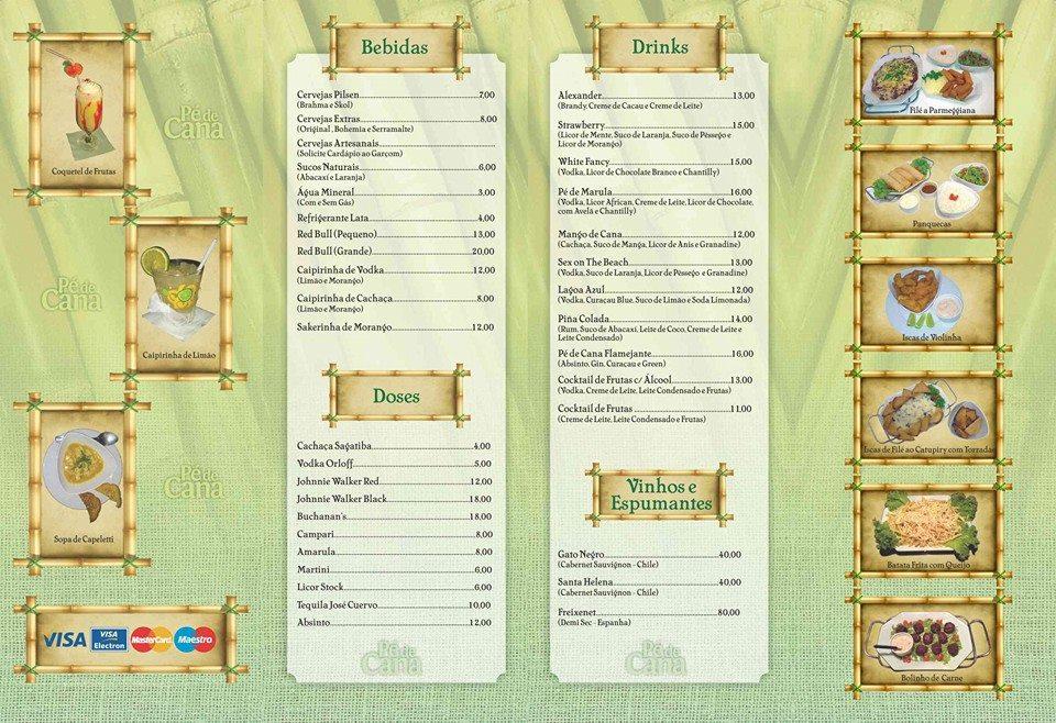 Menu at Pé de Cana Bar e Petiscaria, Canoas