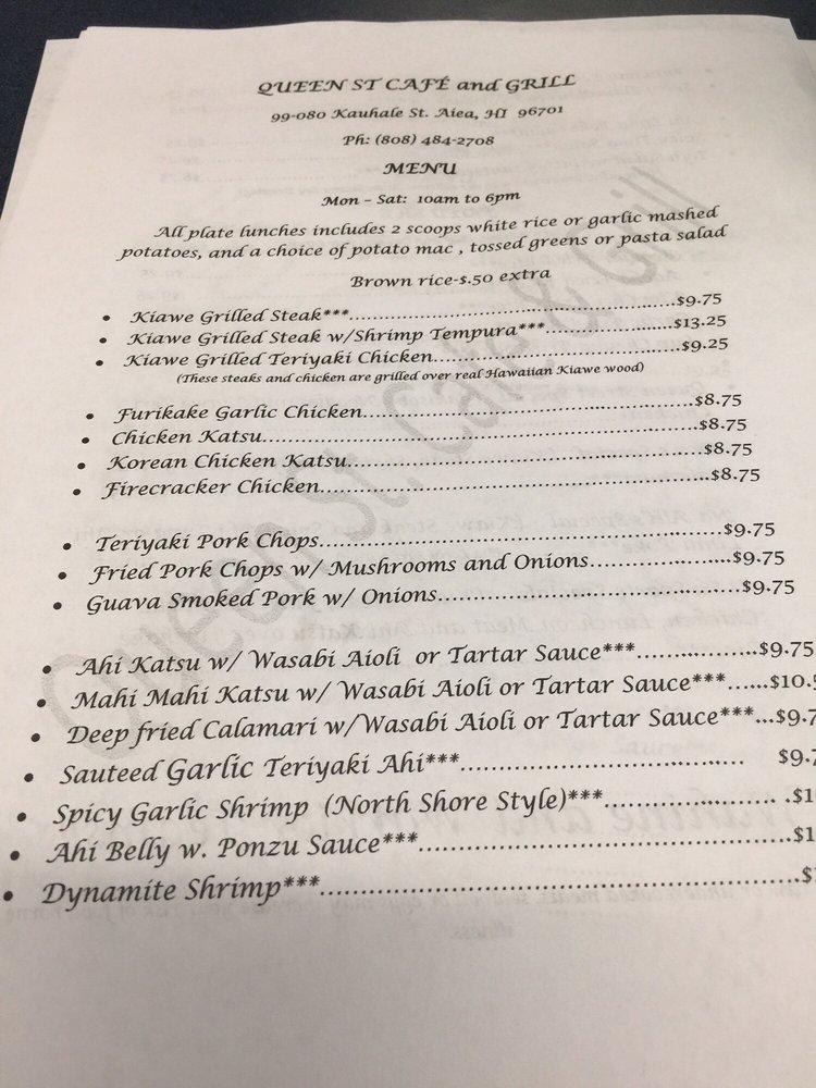 Menu at Queen Street Cafe & Grill, Aiea