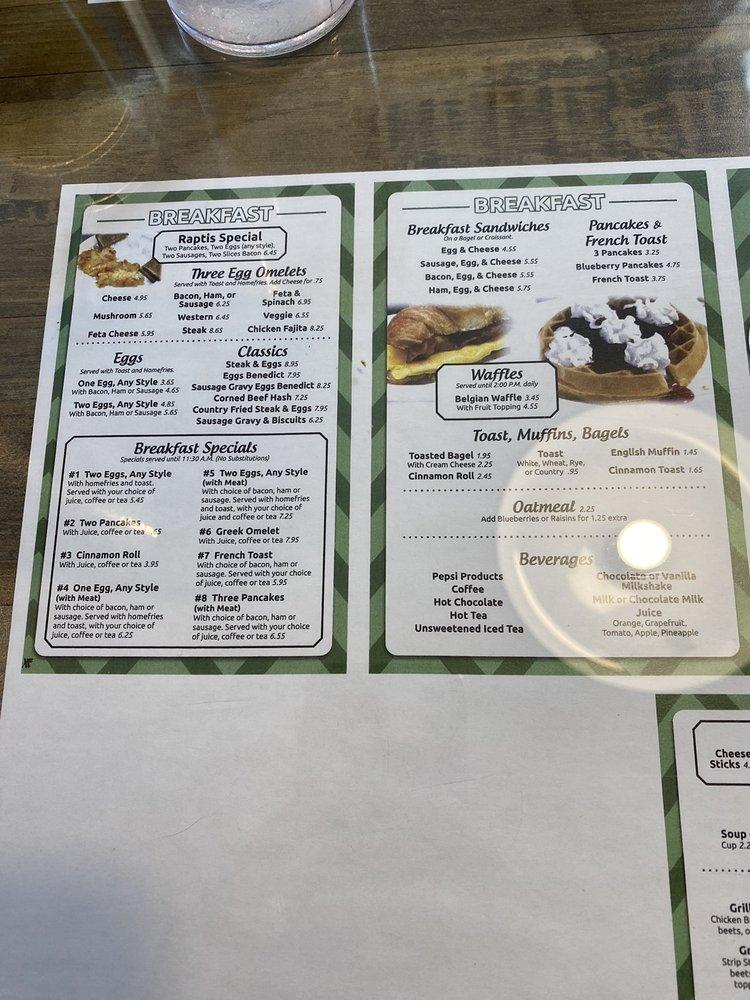Menu at Raptis Family Restaurant, Warren