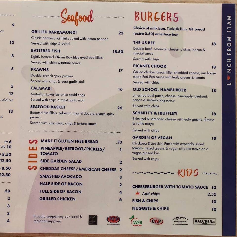 Menu at Ruby's Cafe Bulli, Bulli