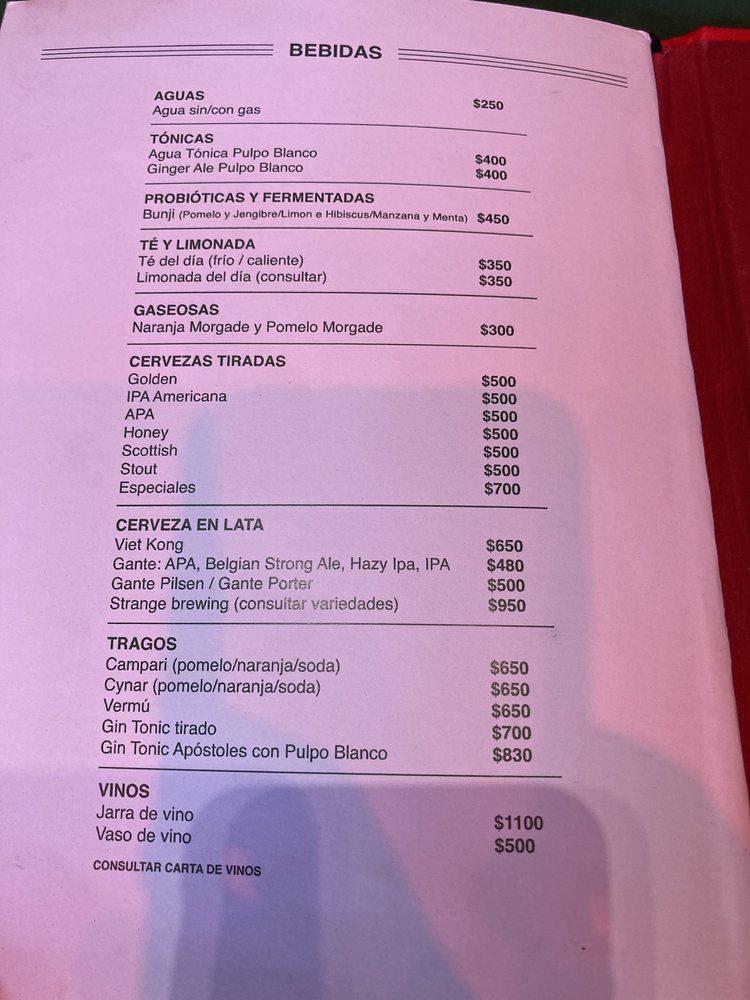 Menu at Saigón Noodle Bar, Buenos Aires, Bolívar 986