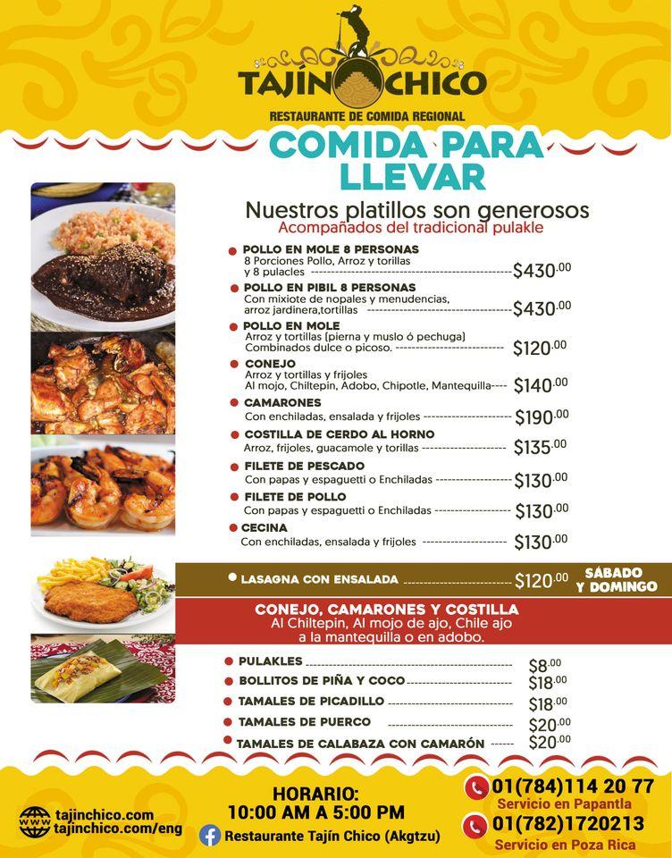 Menu at Tajín Chico Restaurante, El Tajin, Ruta 180
