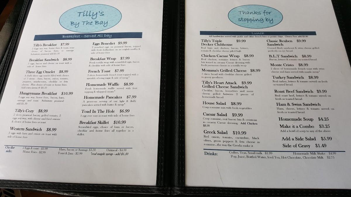 Menu at Tilly's By The Bay Café & Bakery, Meaford