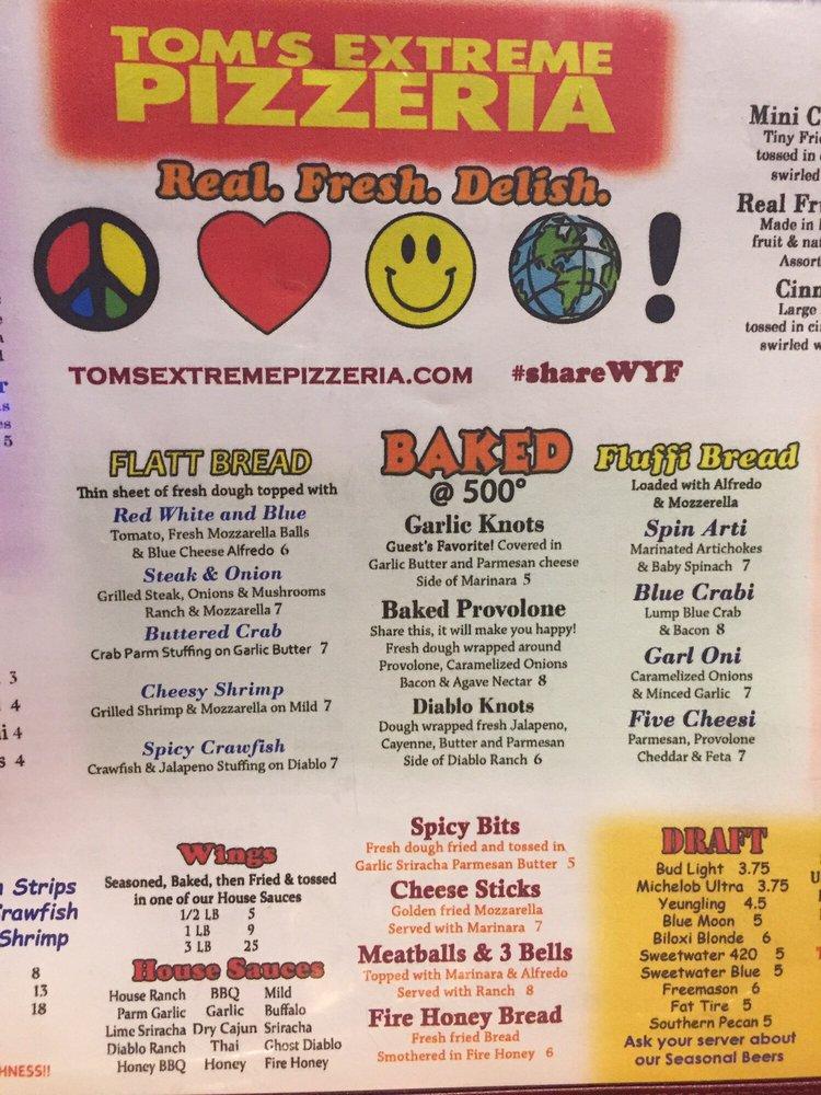 Menu at Tom’s Extreme Pizzeria LLC, Ocean Springs