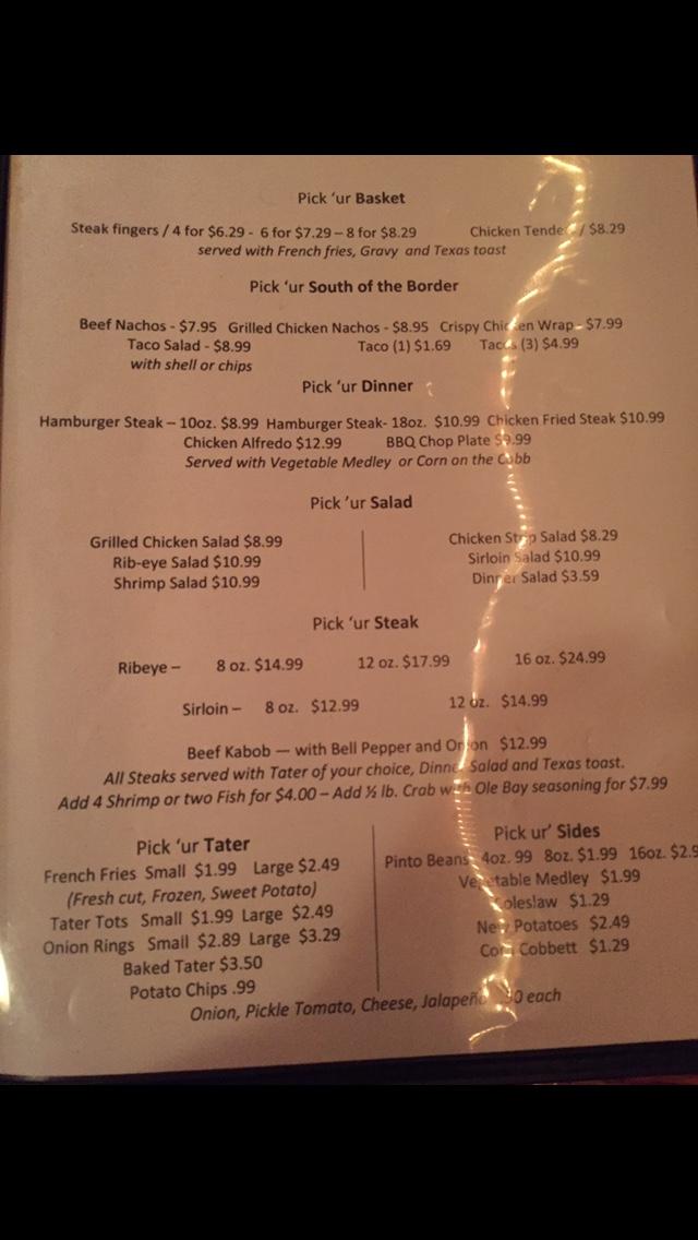Menu at Borderline Cafe, Powderly