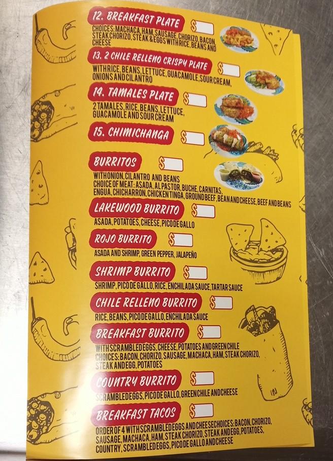 Menu at Del Sol Express 1 restaurant, Lakewood, W Colfax Ave