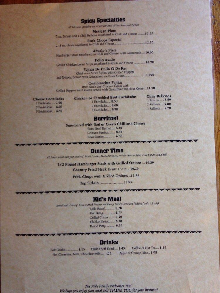 Menu at Grandpa's Grill restaurant, Gallup