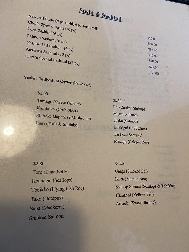 Menu at Matsuya Japanese House restaurant, Cochrane