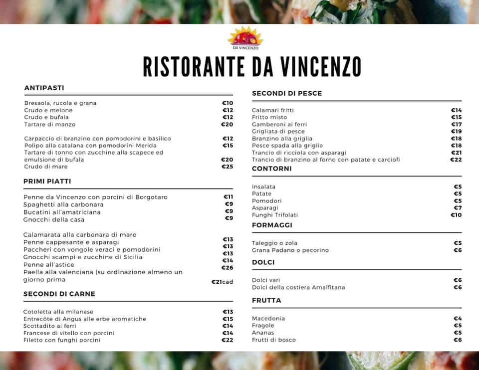 Menu da Ristorante Da Vincenzo - Ristorante Da Vinci Srl, Tradate