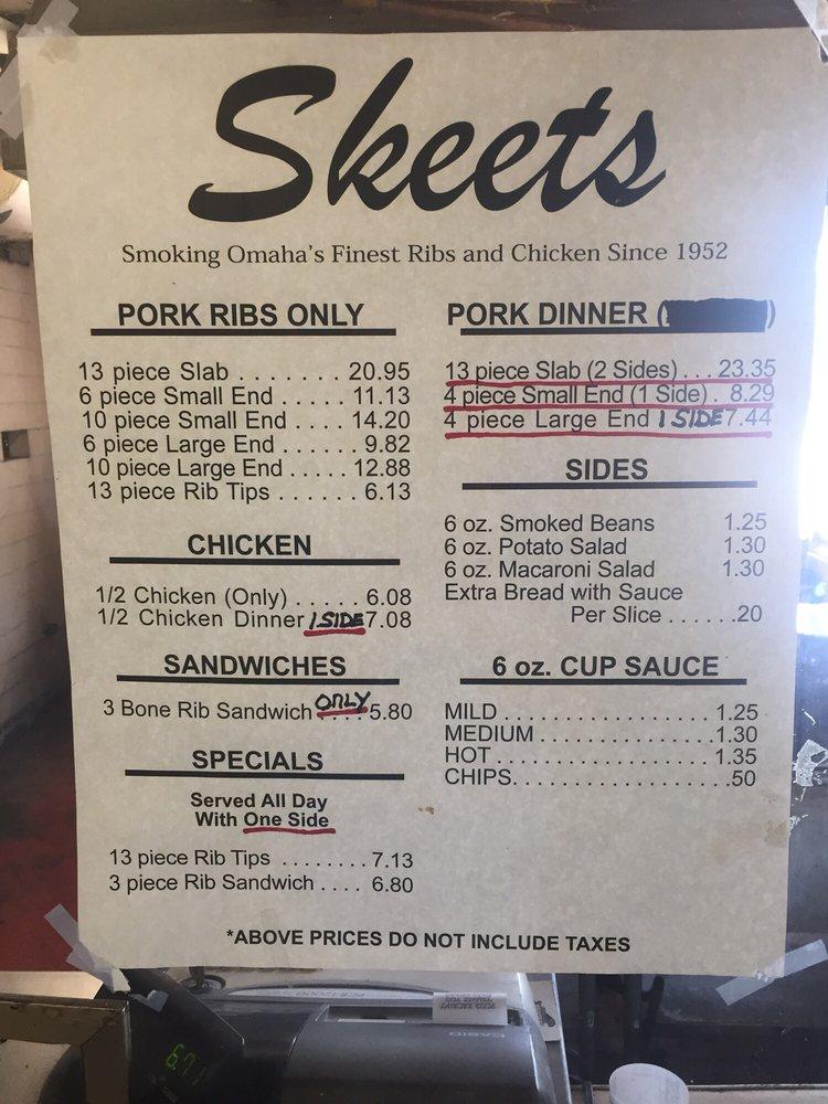 Menu at Skeets BBQ, Omaha