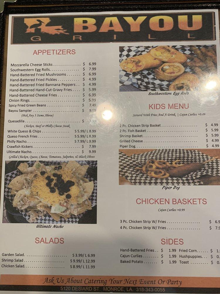 Menu at Bayou Grill fast food, Monroe