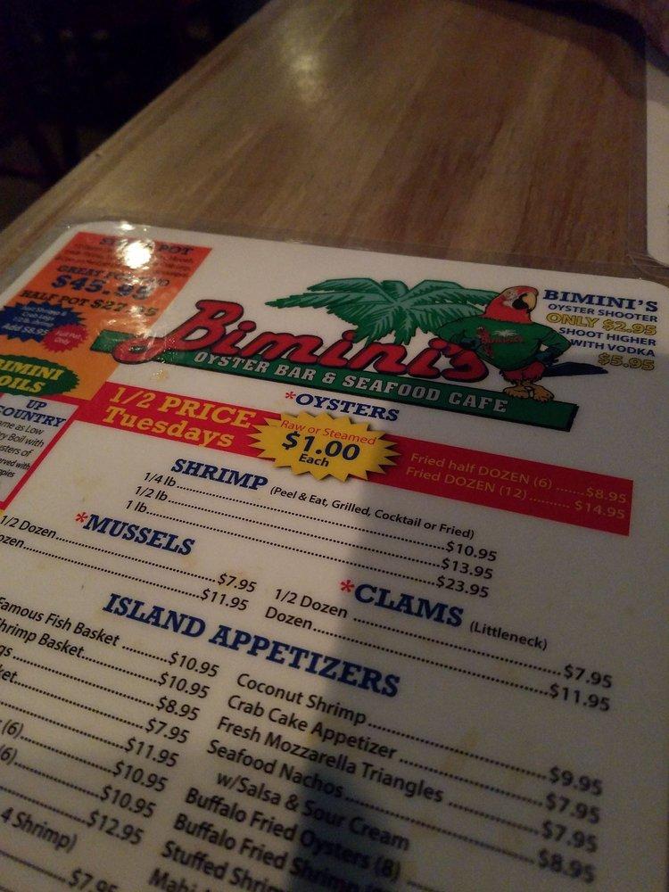 Menu at Bimini's Oyster Bar & Seafood Cafe, Greenville