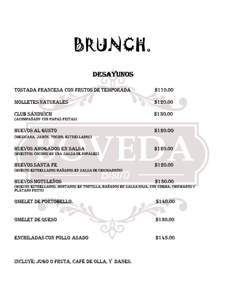 Menu at Bóveda restaurant, Ciudad Madero