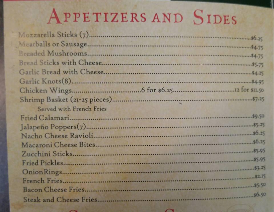 Menu at Ciro's Pizza E Cucina pizzeria, Culpeper