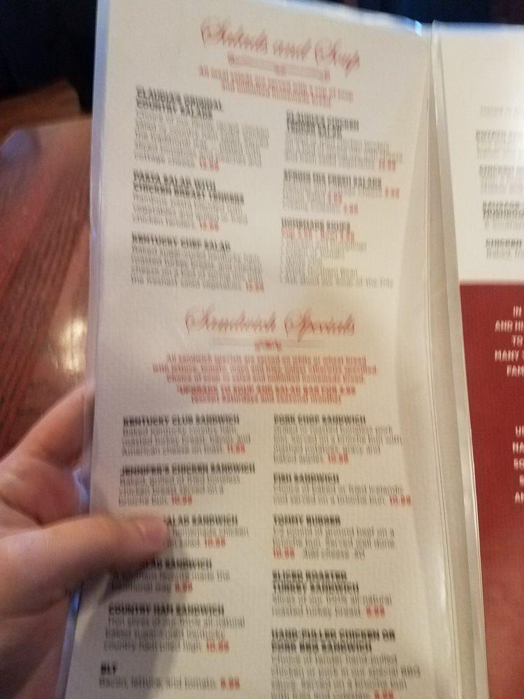 Menu at Claudia Sanders Dinner House restaurant, Shelbyville