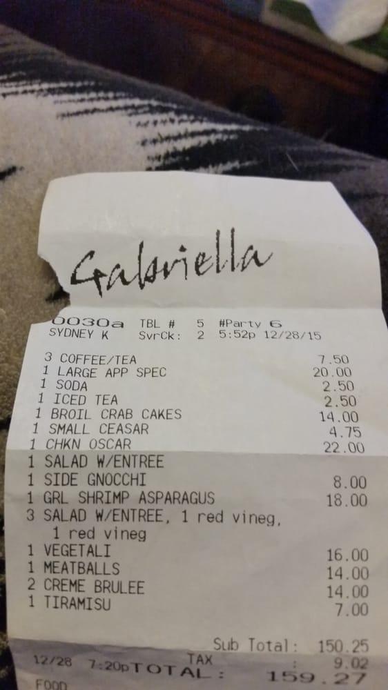 Menu at Gabriella Italian Restaurant, Harrisburg