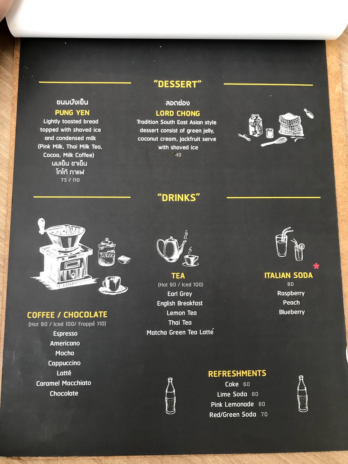 Menu at Kanom Junior restaurant, Bangkok