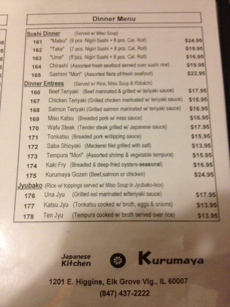 Menu at Kurumaya Japanese Restaurant, Elk Grove Village