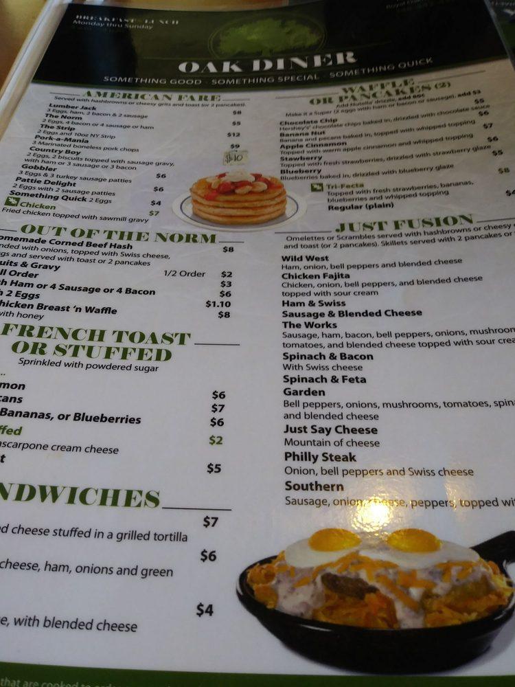 Menu at Oak Diner restaurant, Royal Oak