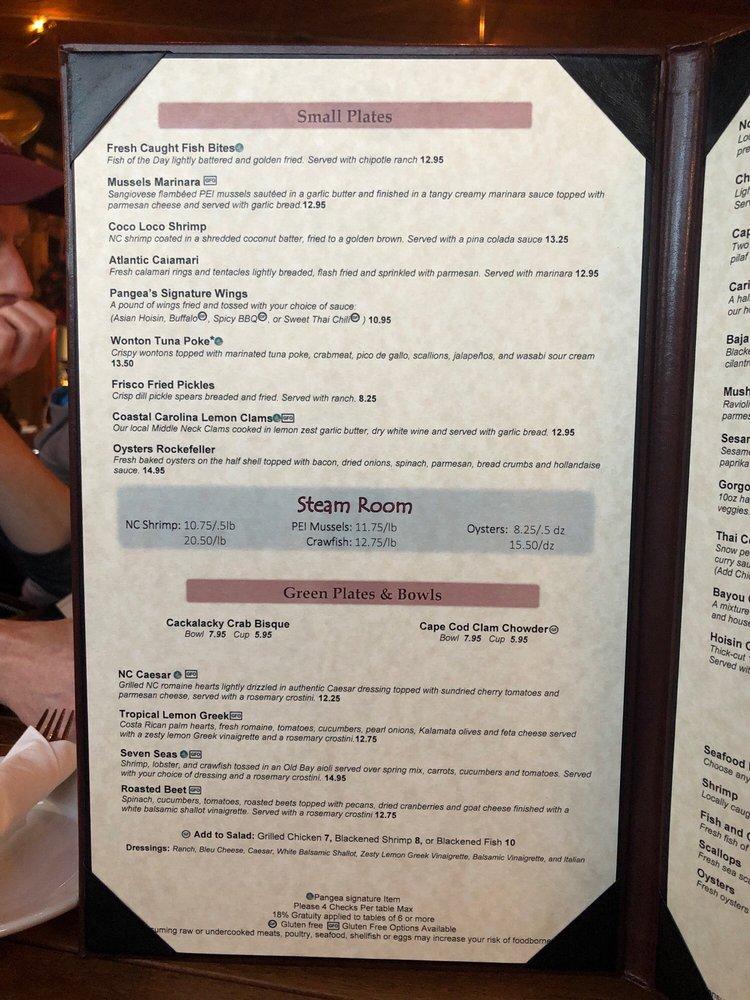 Menu at Pangea Tavern restaurant, Avon