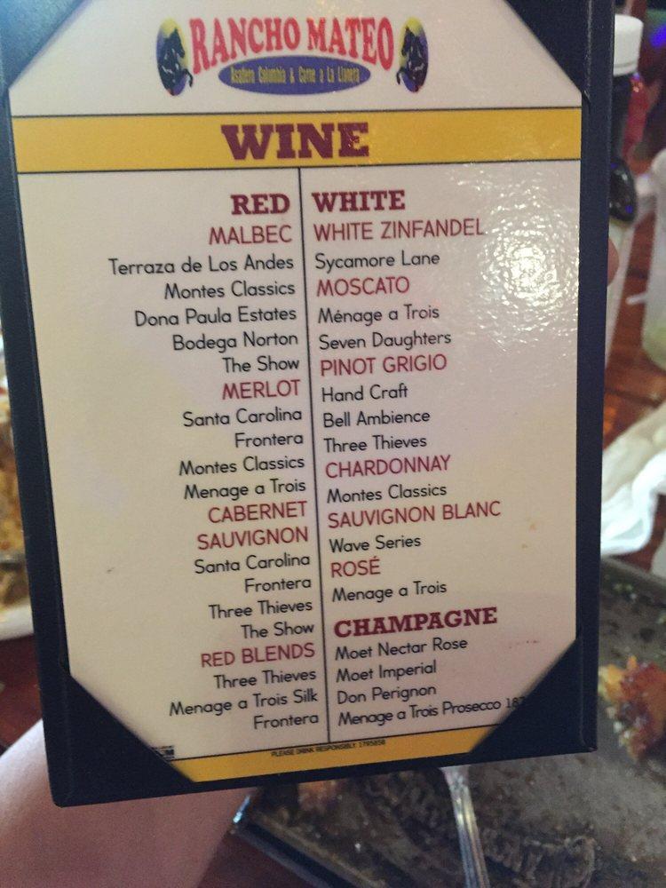 Menu at Rancho Mateo steakhouse, North Bergen