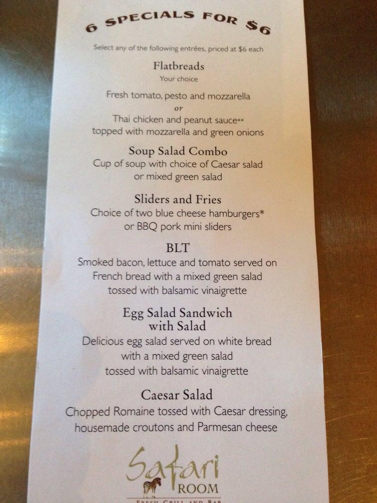 Menu at Safari Room Fresh Grill and Bar, Spokane