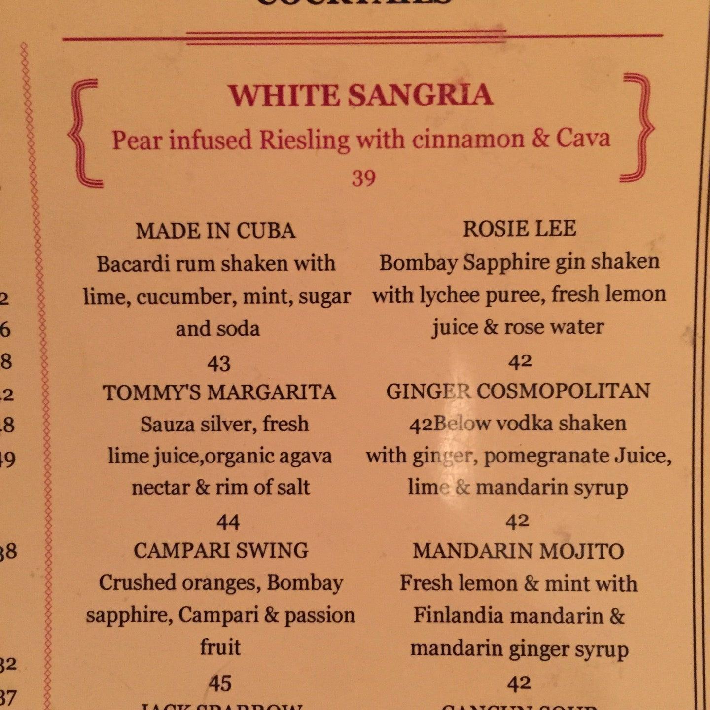 Menu at Social Club, Tel Aviv-Yafo