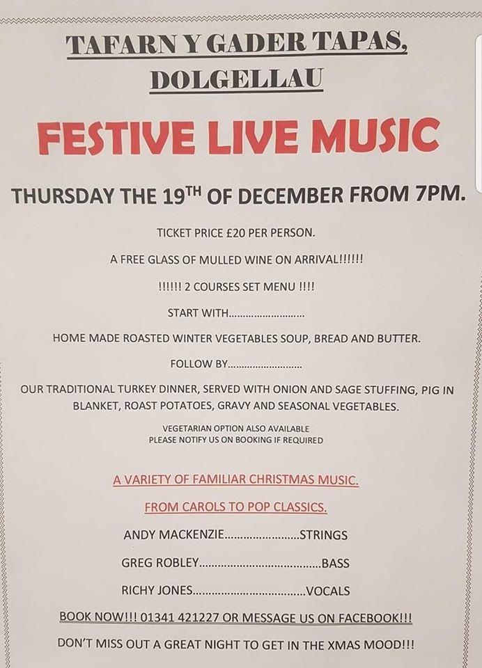 Menu at Tafarn Y Gader pub & bar, Dolgellau