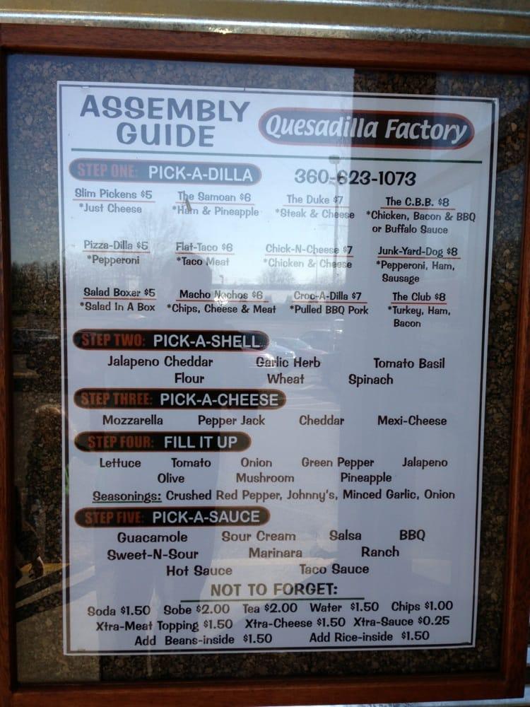 Menu at The Quesadilla Factory restaurant, Centralia
