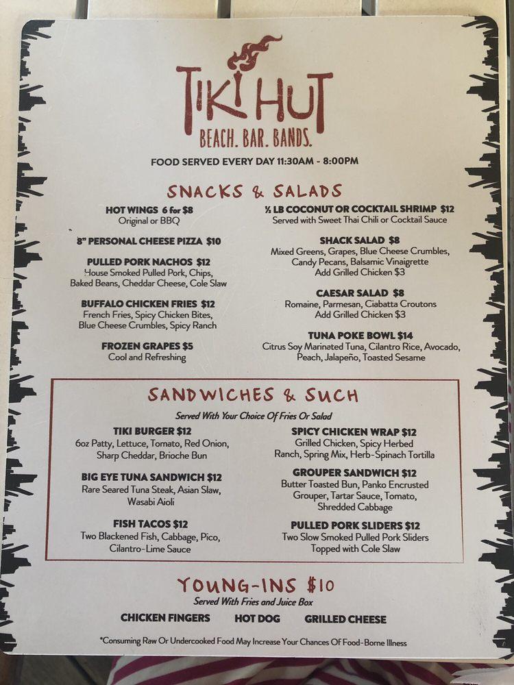 Menu at Tiki Hut pub & bar, Hilton Head Island, 1 S Forest Beach Dr
