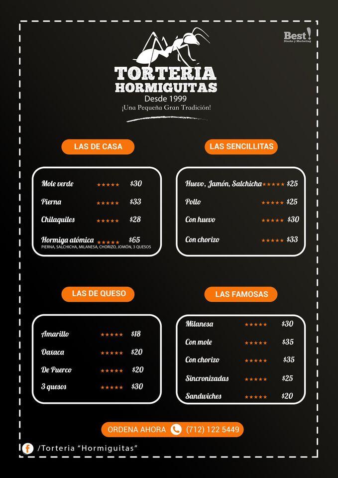 Menu at Tortería Hormiguitas restaurant, Atlacomulco