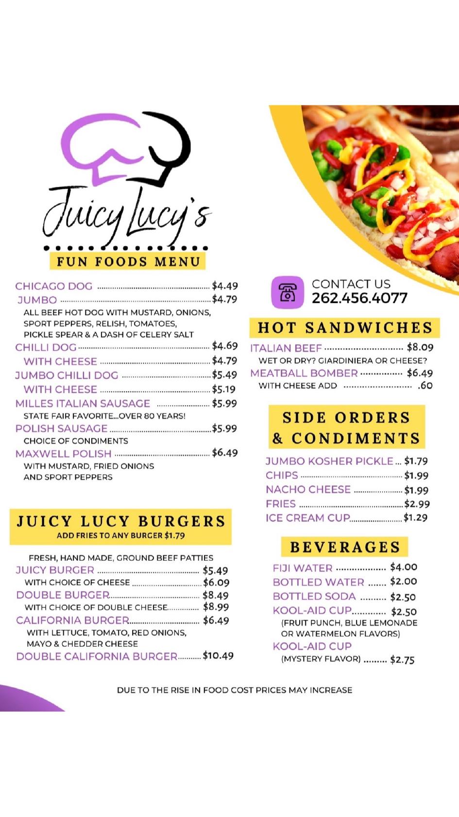 Menu at Juicy Lucy's Kitchen restaurant, Racine