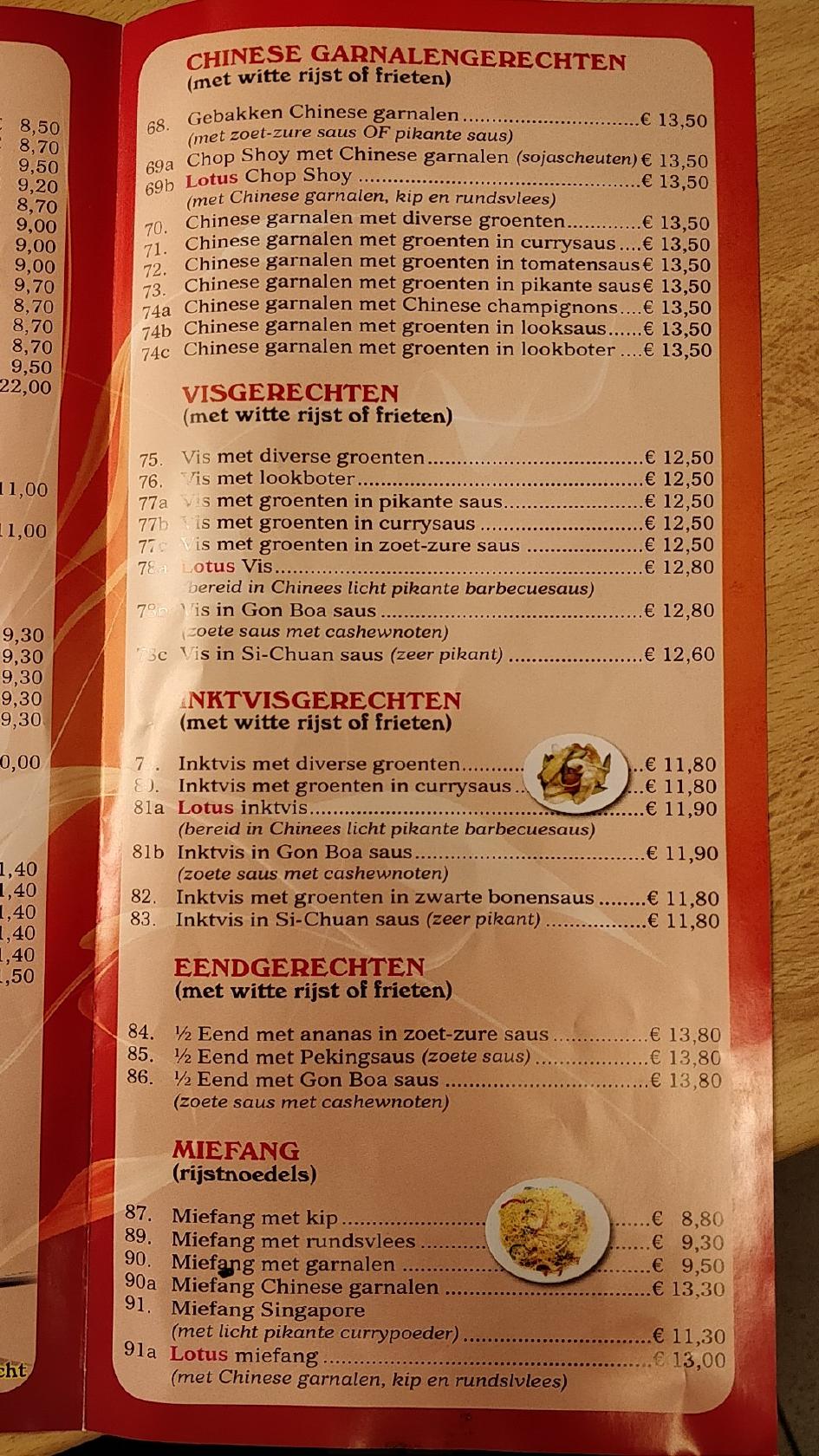 Menu at Lotus, Lint, Duffelsesteenweg 34