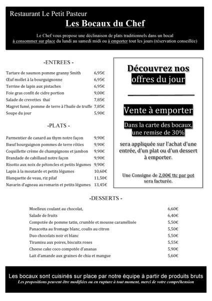 Menu au le petit pasteur restaurant, Châlons-en-Champagne