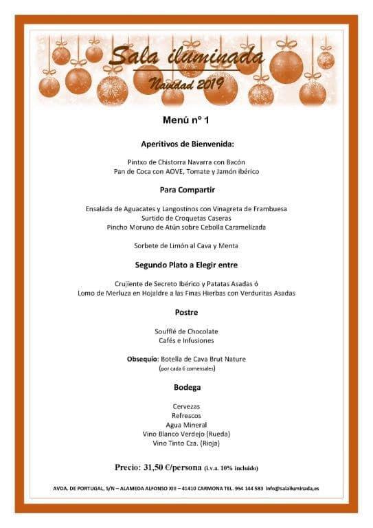 Menu at Sala Iluminada restaurant, Carmona