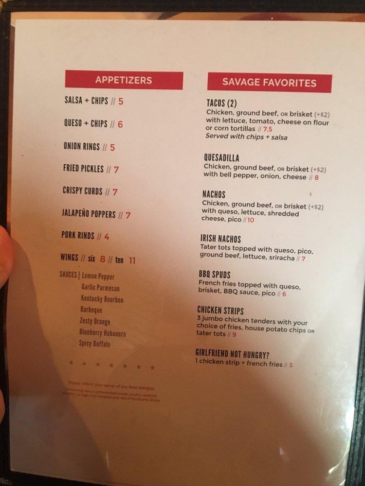 Menu at Savage Tavern pub & bar, Lubbock