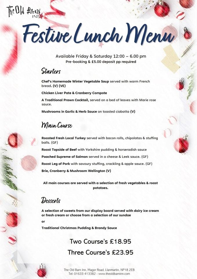 Menu at The Old Barn Inn, Newport