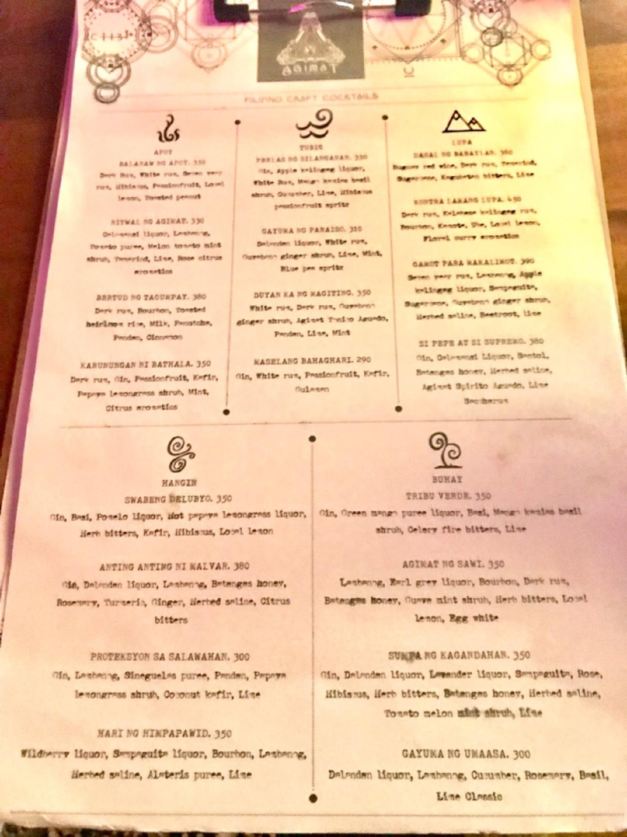 Menu at Agimat at Ugat Foraging Bar and Kitchen, Makati